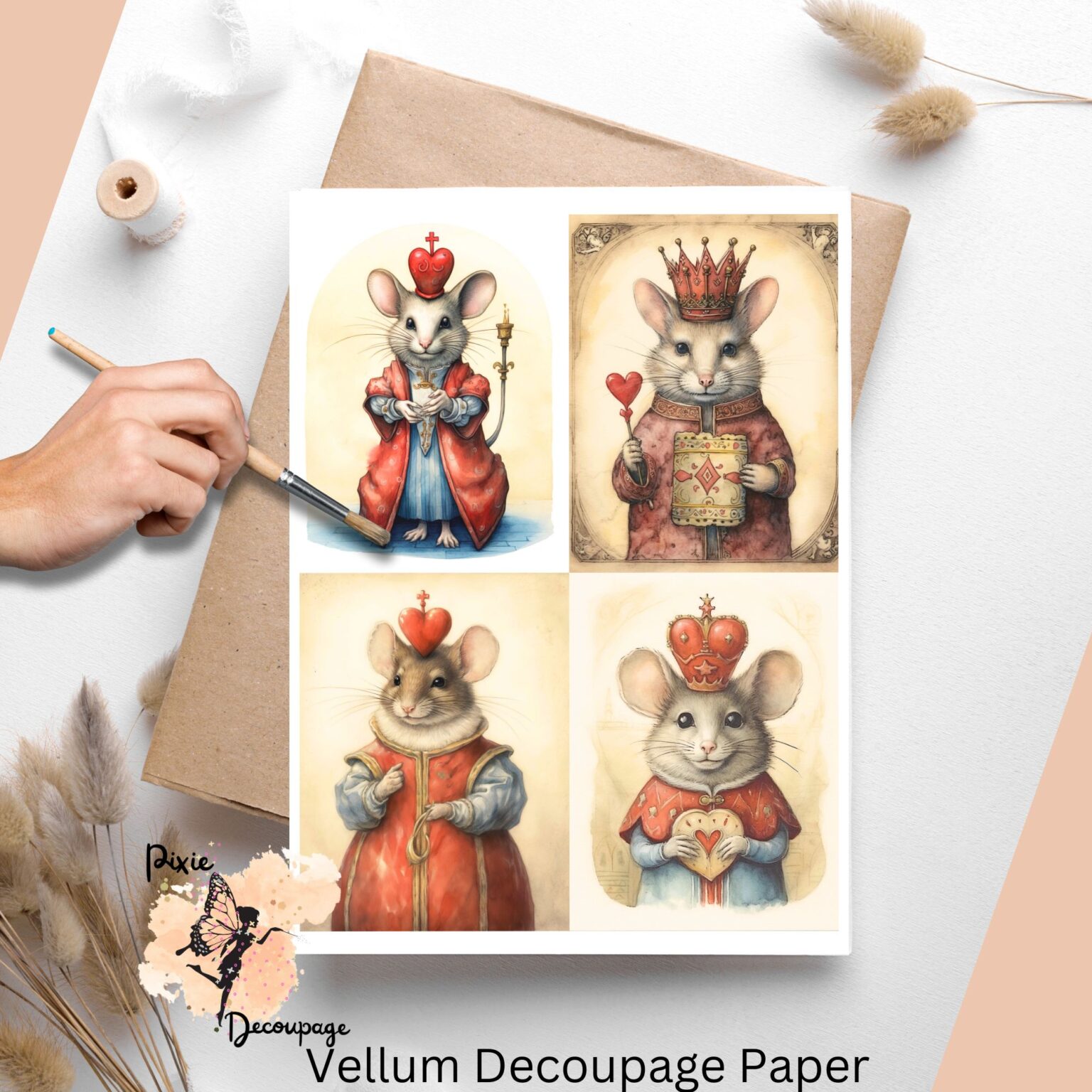 Roses on Checks Circle 1, One Sheet Decoupage Paper - DIY Crush