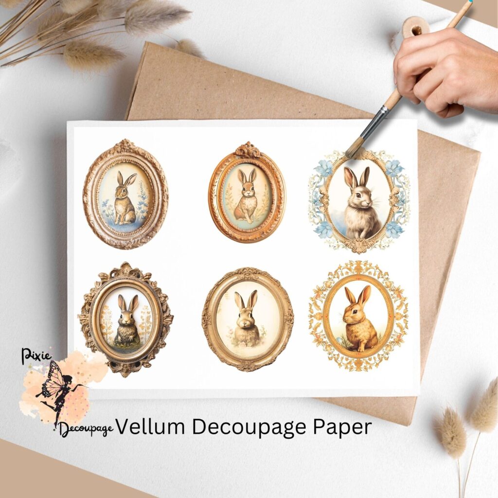 Vintage Framed Rabbit Collage 2, Vellum Decoupage Paper - DIY Crush