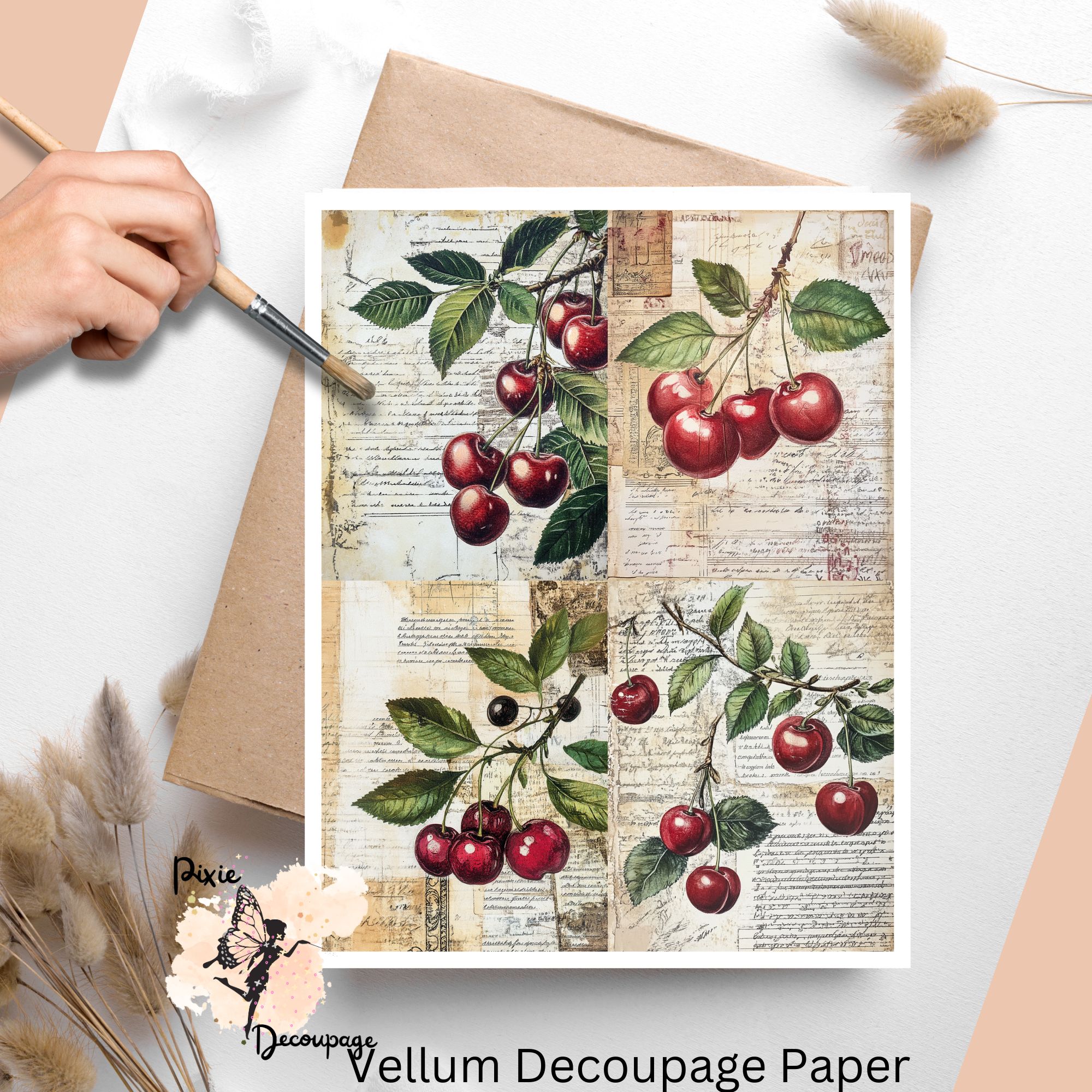 Free Cherries Ephemera Collage Decoupage Paper - DIY Crush