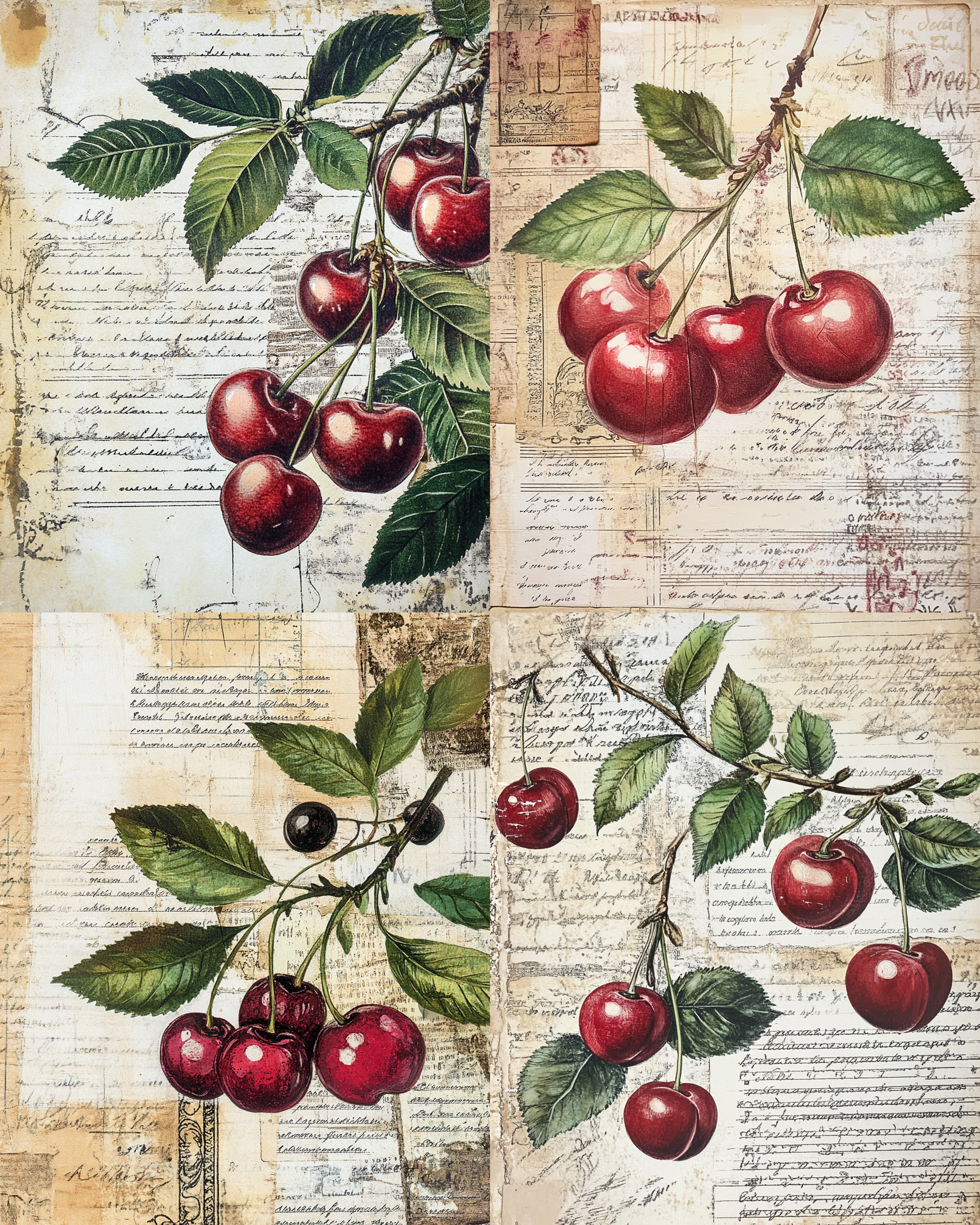 Free Cherries Ephemera Collage Decoupage Paper - DIY Crush