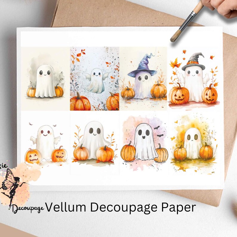 Halloween Ghost Collage 1, Vellum Decoupage Paper - DIY Crush