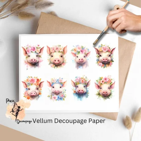 Pig Portrait Collage 2, Vellum Decoupage Paper - DIY Crush