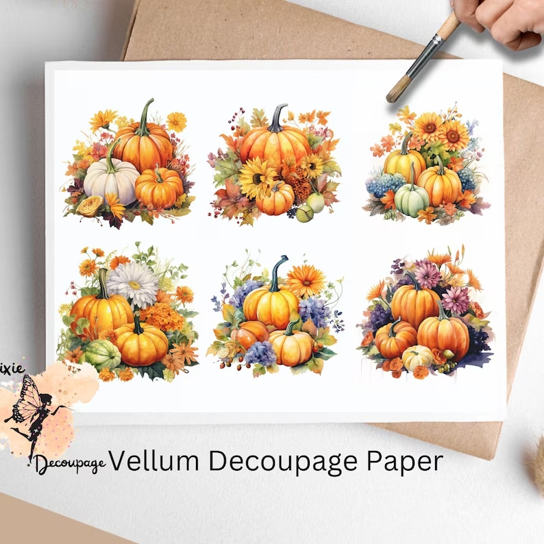 Pumpkin Arrangement Collage 1, Vellum Decoupage Paper - DIY Crush