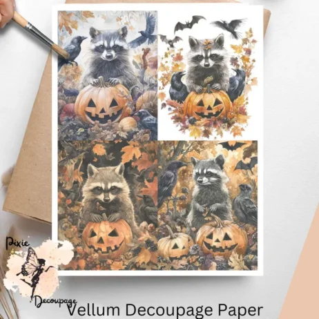 Raccoon with Pumpkins Collage 3, Vellum Decoupage Paper - DIY Crush