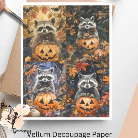 Raccoon with Pumpkins Collage 4, Vellum Decoupage Paper - DIY Crush