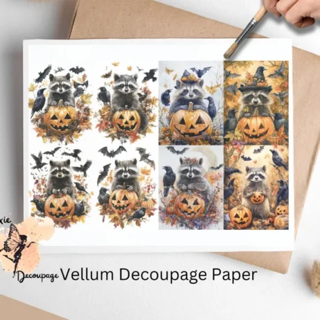 Raccoon with Pumpkins Collage 5, Vellum Decoupage Paper - DIY Crush