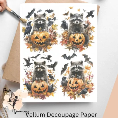 Raccoon with Pumpkins Collage 2, Vellum Decoupage Paper - DIY Crush