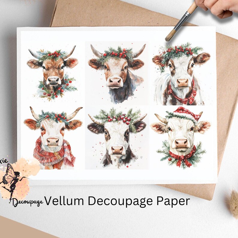 Christmas Cow Collage 2, Vellum Decoupage Paper - DIY Crush