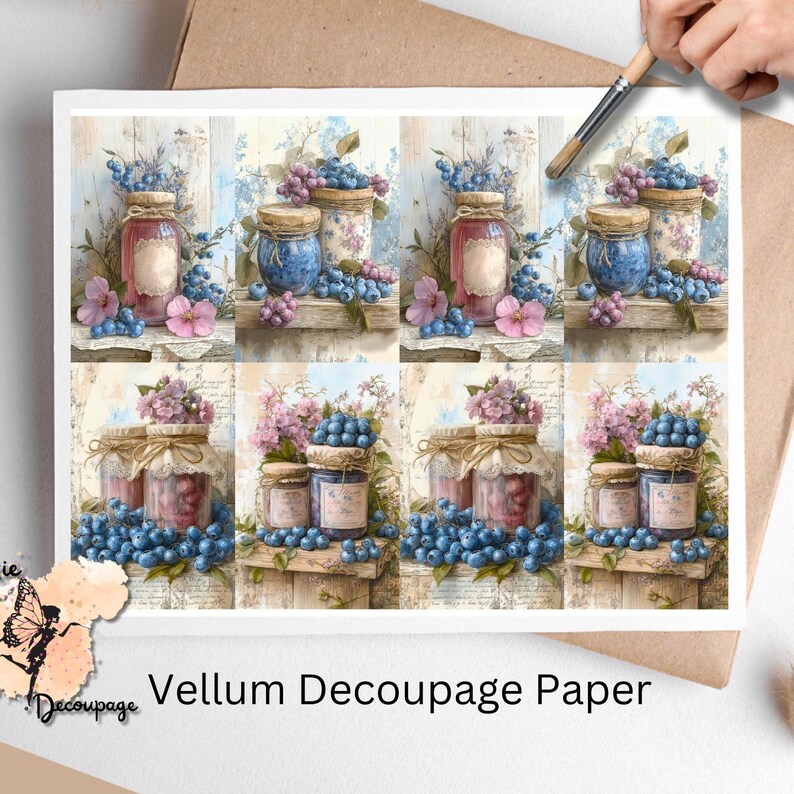 Shabby Chic Canned Blueberries Collage 1, Vellum Decoupage Paper - DIY Crush