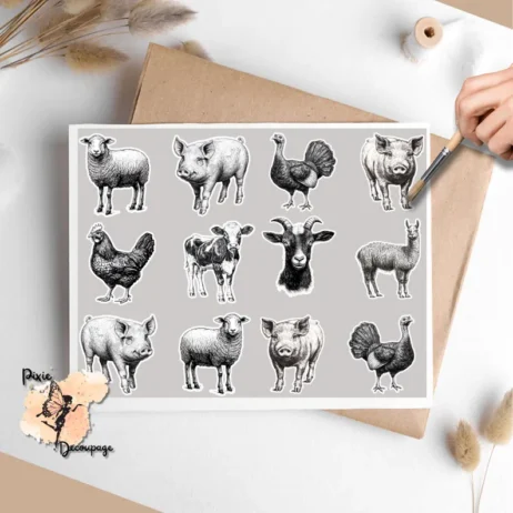 Farm Animals Fussy Cuts Collage 1, Vellum Decoupage Paper - DIY Crush