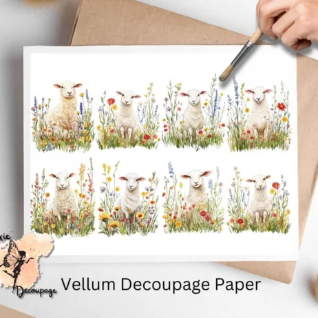 White Sheep in Flowers Collage 1, Vellum Decoupage Paper - DIY Crush