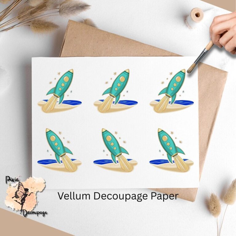 Rocket Flying Over Beach 1, One Sheet Decoupage Paper - DIY Crush