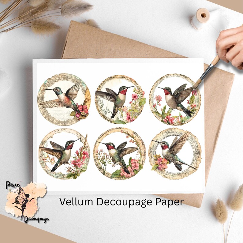 Hummingbird Circle 1, One Sheet Decoupage Paper - DIY Crush