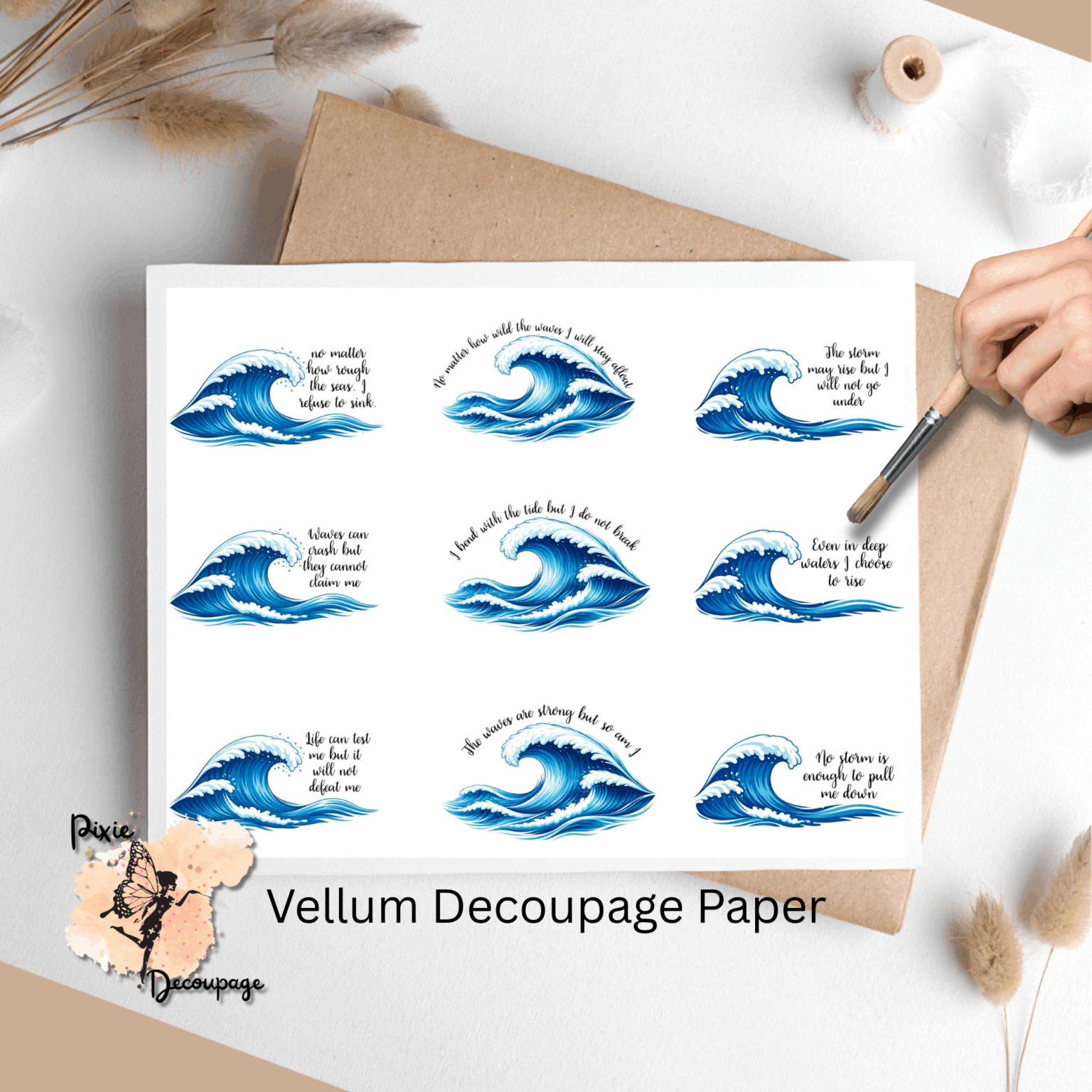 Ocean Inspired Strength Quotes 1, One Sheet Decoupage Paper - DIY Crush