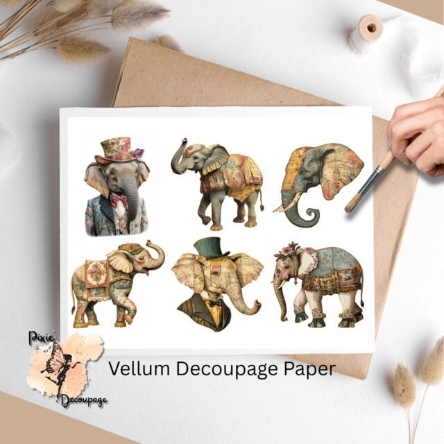 Ephemera Elephant 1, One Sheet Decoupage Paper - DIY Crush